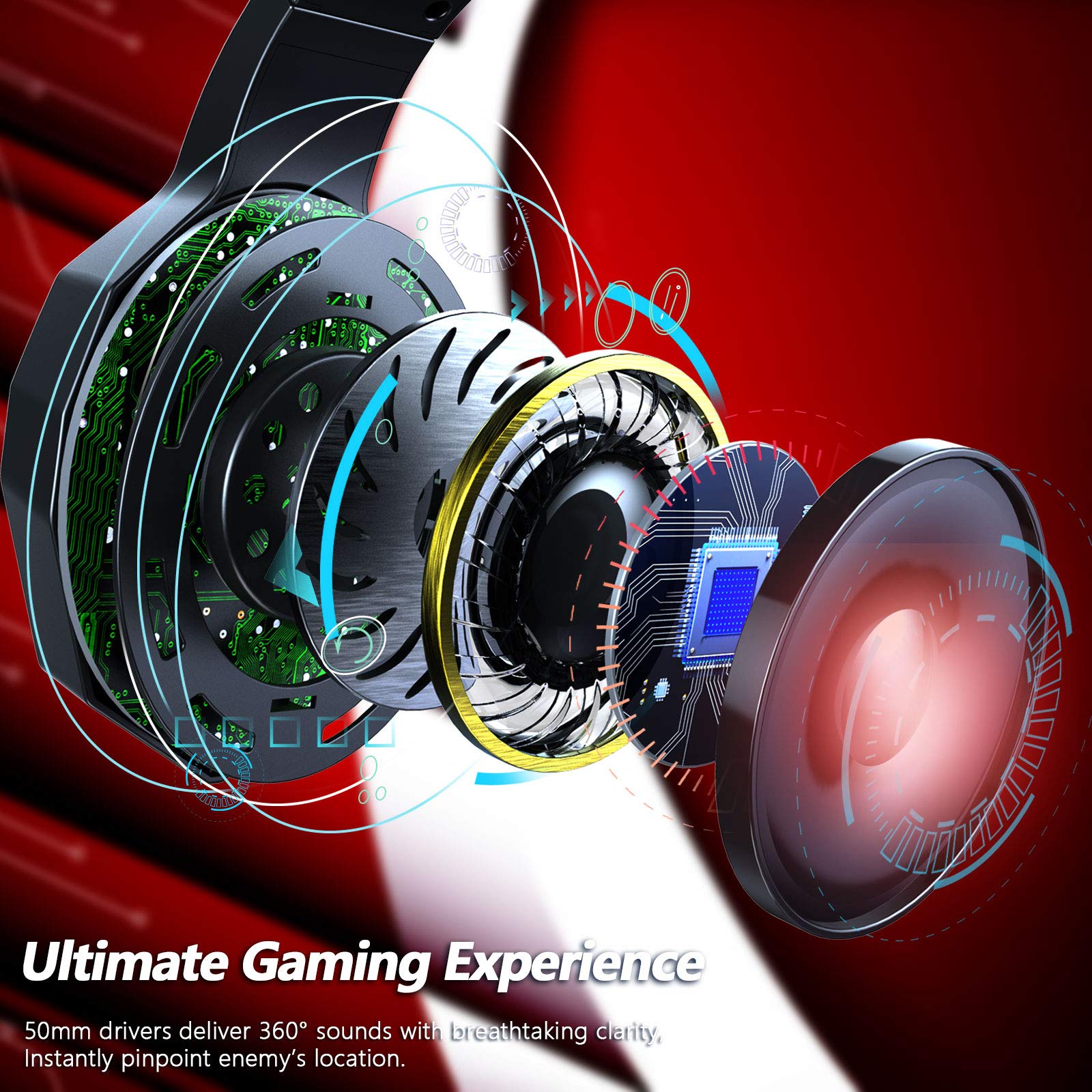 TYUOBOX Gaming Headset with Microphone for PS4, Xbox One, PC, Over Ear Headphones with Mic, Wire, Noise Cancelling LED Light, Bass Surround for Playstation Nintendo PS3 Games (Black Red)
