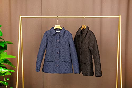GRACE KARIN Women Lightweight Jacket Casual Winter Quilted Coat Lapel Button Down Long Sleeve Outwear with Pockets Black L