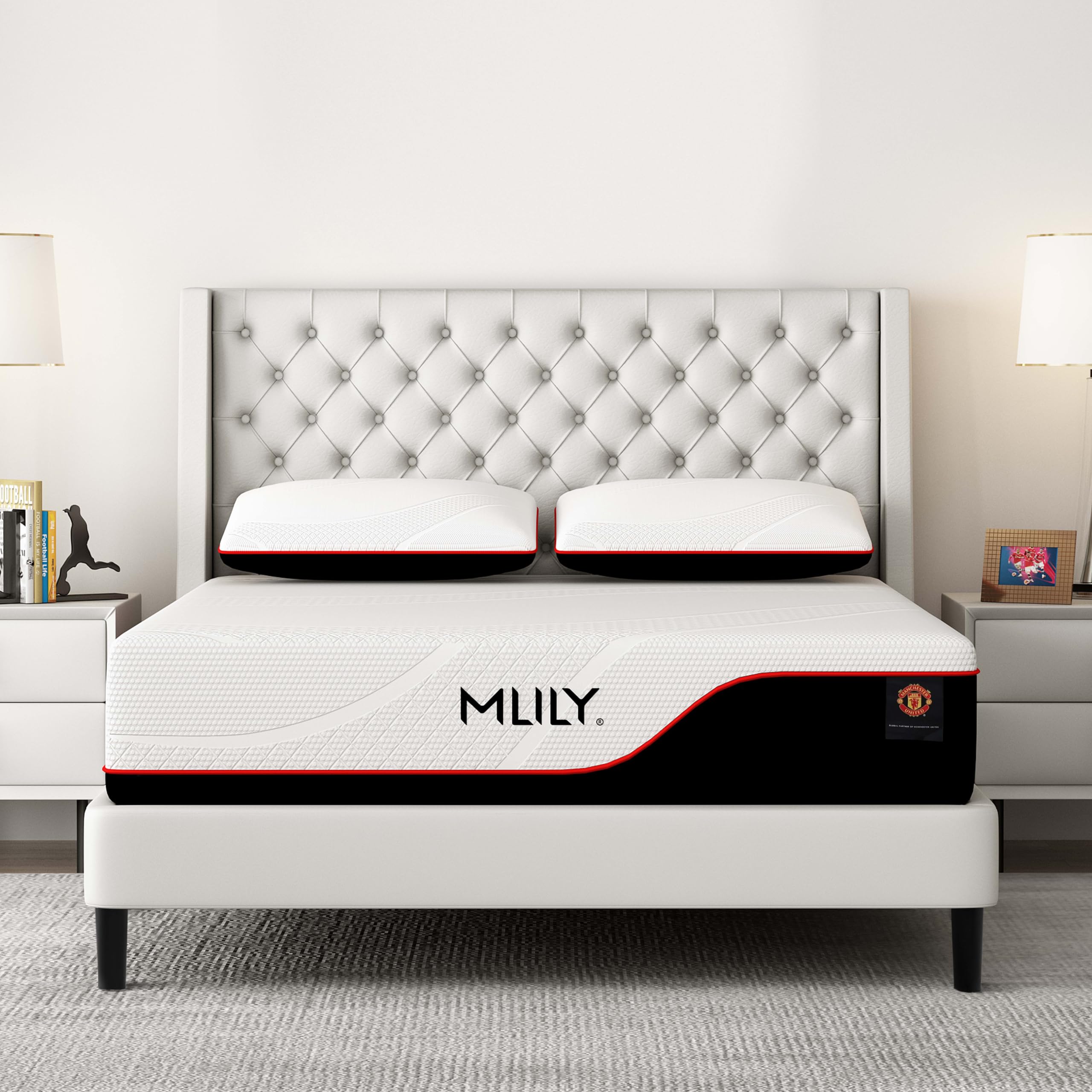 MLILY Twin XL Mattress, Manchester United 12 Inch Memory Foam Mattress, Cool Sleep & Pressure Relief, Made in USA, White