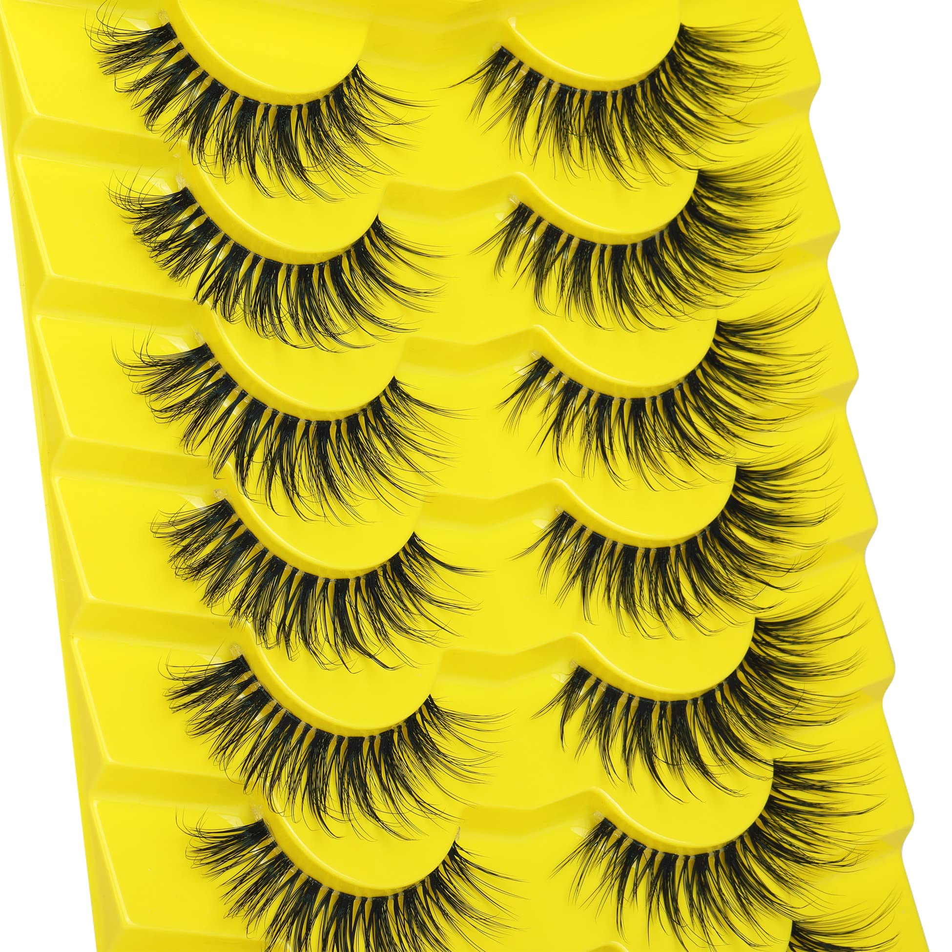 Clear Band Lashes Natural Look False Eyelashes Wispy Fairy Strip Lashes Cat Eye Long Fake Eyelashes 7 Pairs Pack by Pawotence