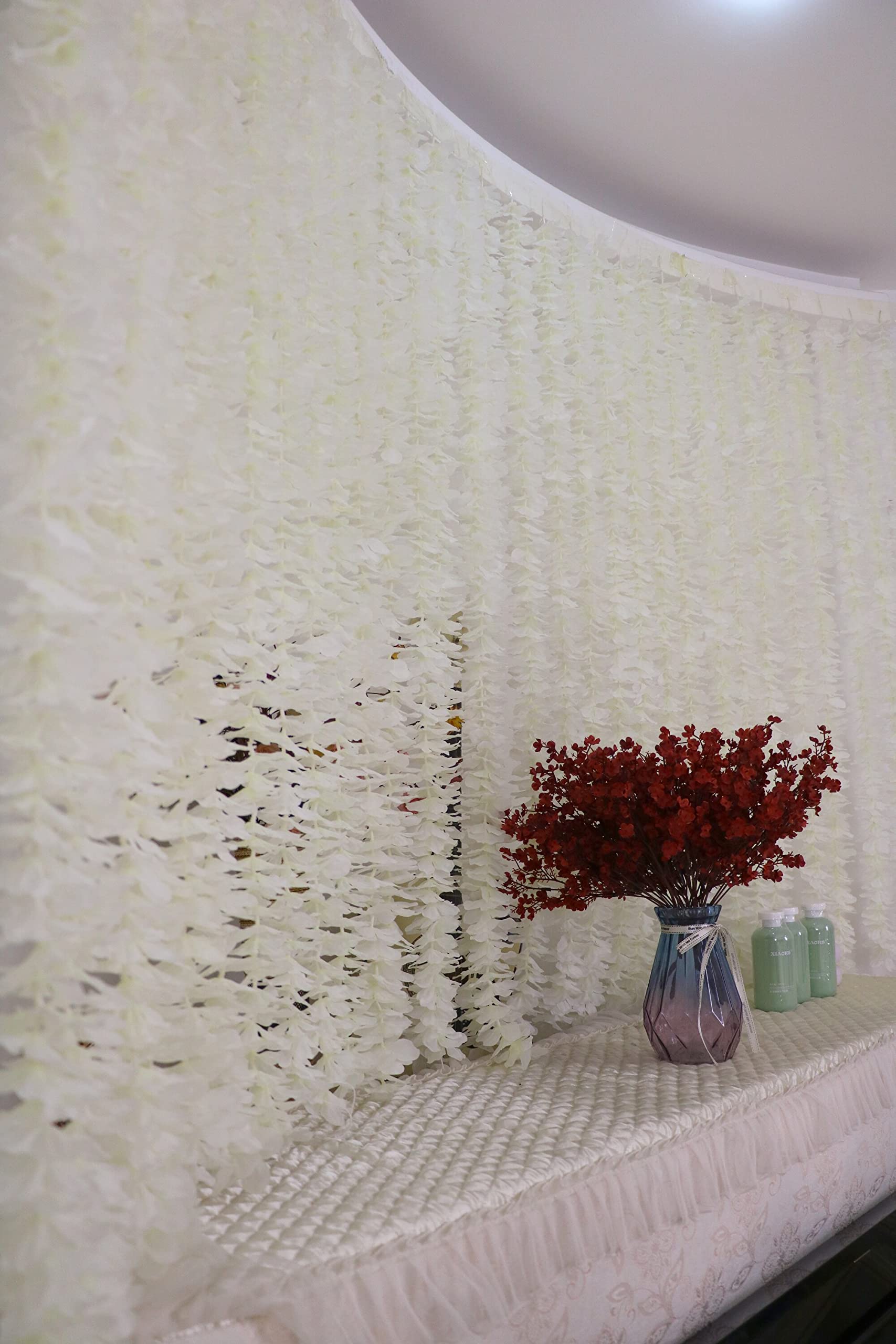 LUSHIDI 32.8Ft Artificial Silk Wisteria Vine Hanging Flowers Garland Home Outdoor Wedding Arch Garden Wall Decor,Pack of 10 (Off White)