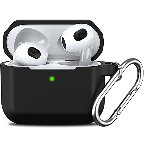 Doboli Compatible with AirPods 3 Case Cover for Airpods 3rd Generation Charging Case 2021 Silicone Protective Accessories Skin with Keychain (Front LED Visible) Square Black