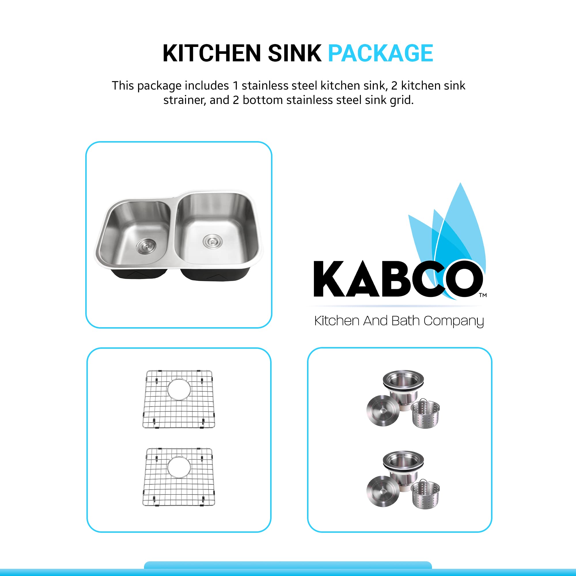 KABCO 32 Inch Double Bowl Stainless Steel Classic Kitchen Sink with Sink Strainers, Removable Garbage Baskets and Sink Grids Sound and Heat Proof 18 Gauge Undermount 40/60 Bowl Swirl Finish Sink
