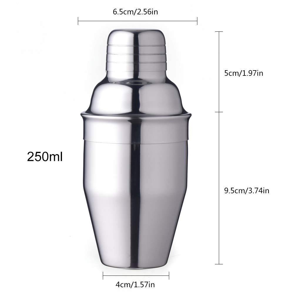 Delidge Small Cocktail Shaker Mini Martini Shaker Stainless Steel Drink Shaker with Strainer and Lid Top, Single Martini(250ml+350ml)