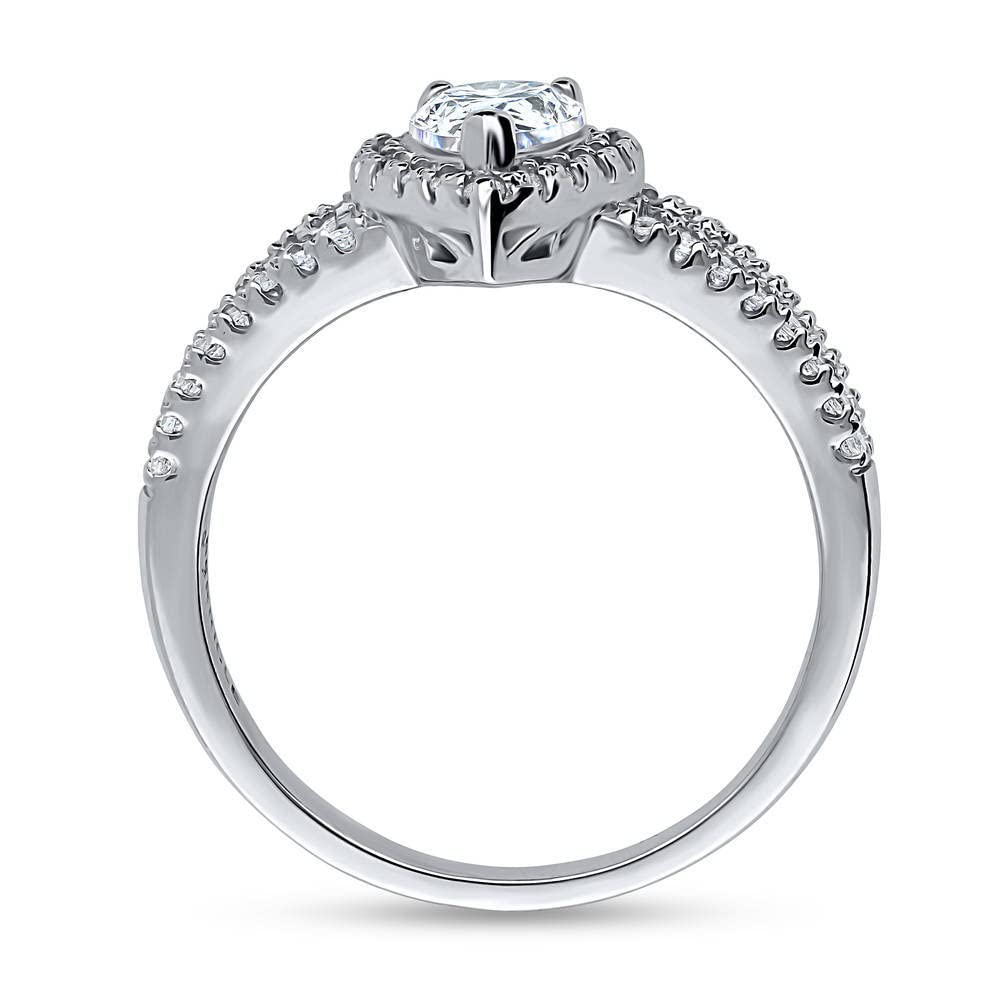BERRICLE Sterling Silver Halo Wedding Engagement Rings Pear Cut Cubic Zirconia CZ Promise Split Shank Ring for Women, Rhodium Plated Size 7