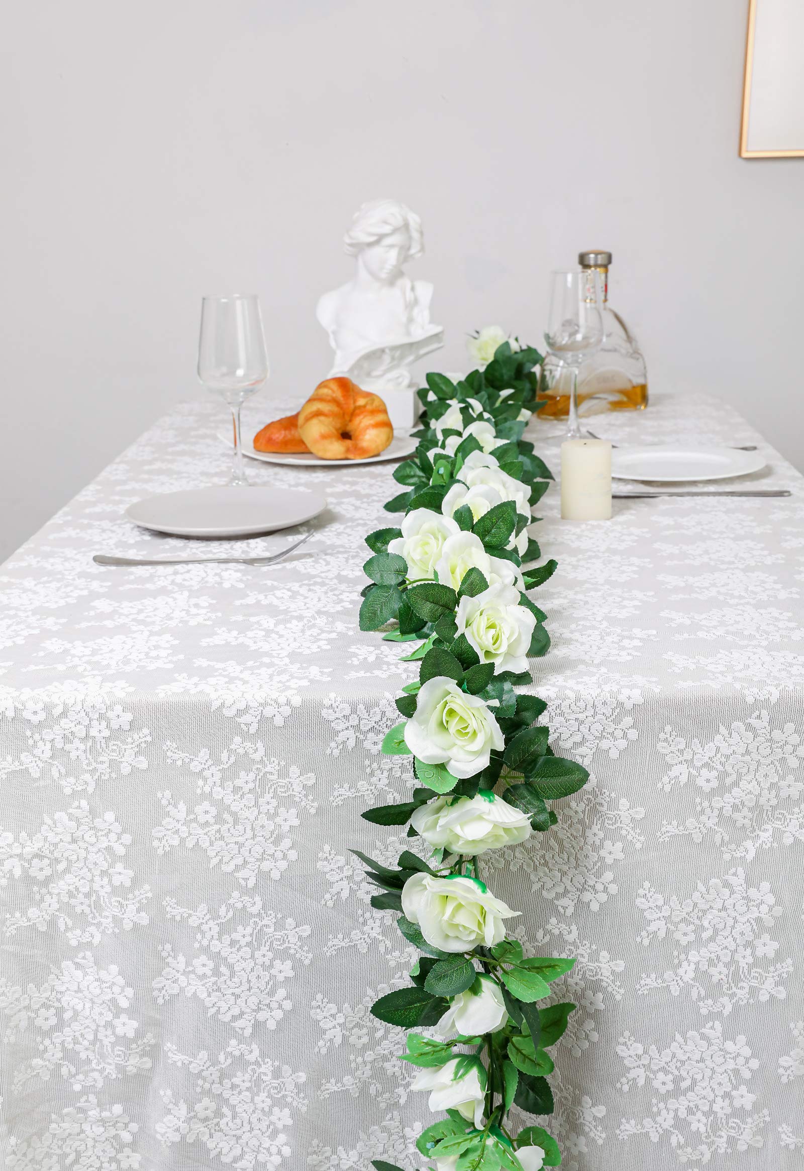 Luyue 2Pack-15ft Fake Rose Vine Garland Artificial Flower Vines Arch Floral Hanging Garlands Decoration Silk Roses for Home Wedding-White