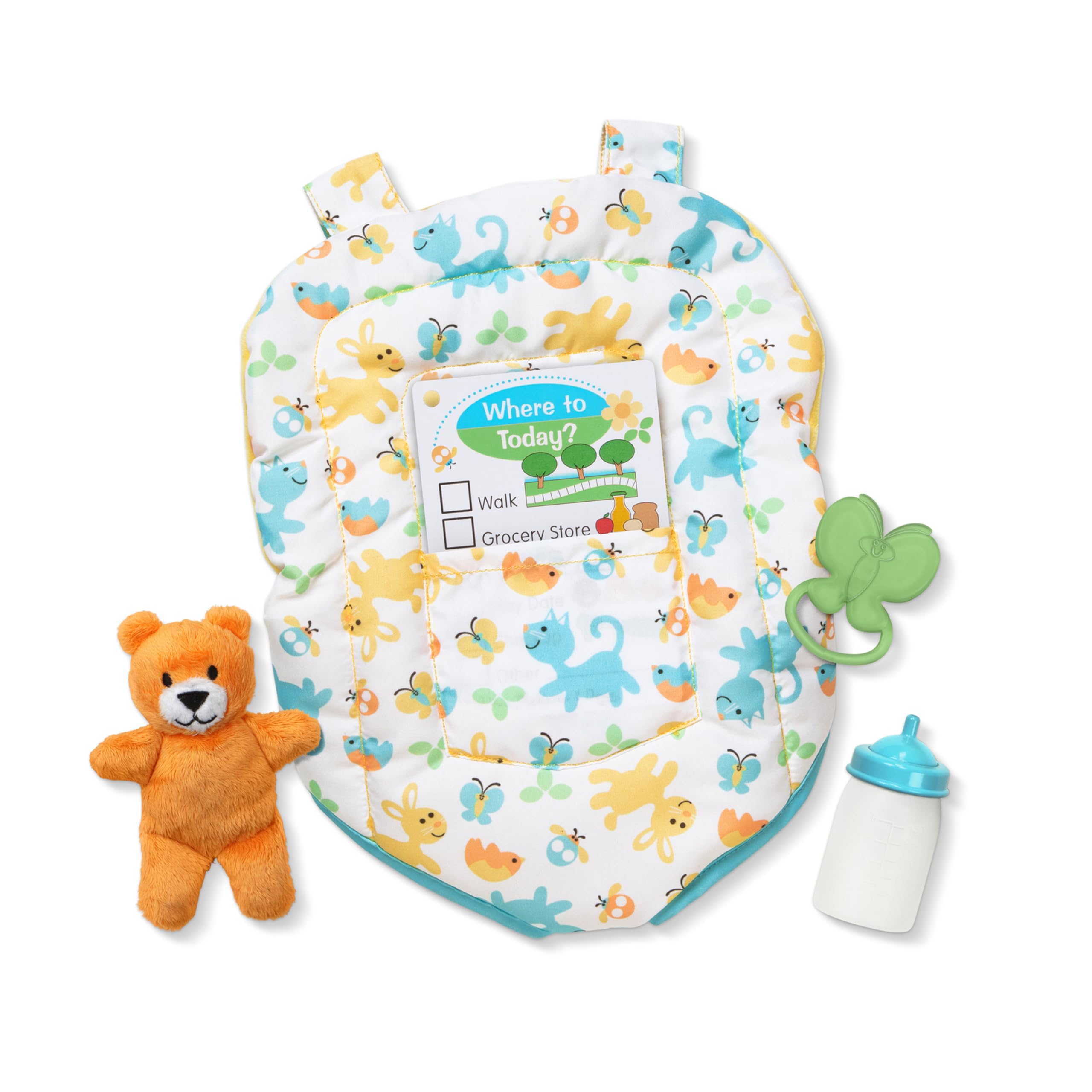 Melissa & Doug Mine to Love Carrier Play Set for Baby Dolls with Toy Bear, Bottle, Rattle, Activity Card, 14.25 x 8.25 x 2.5