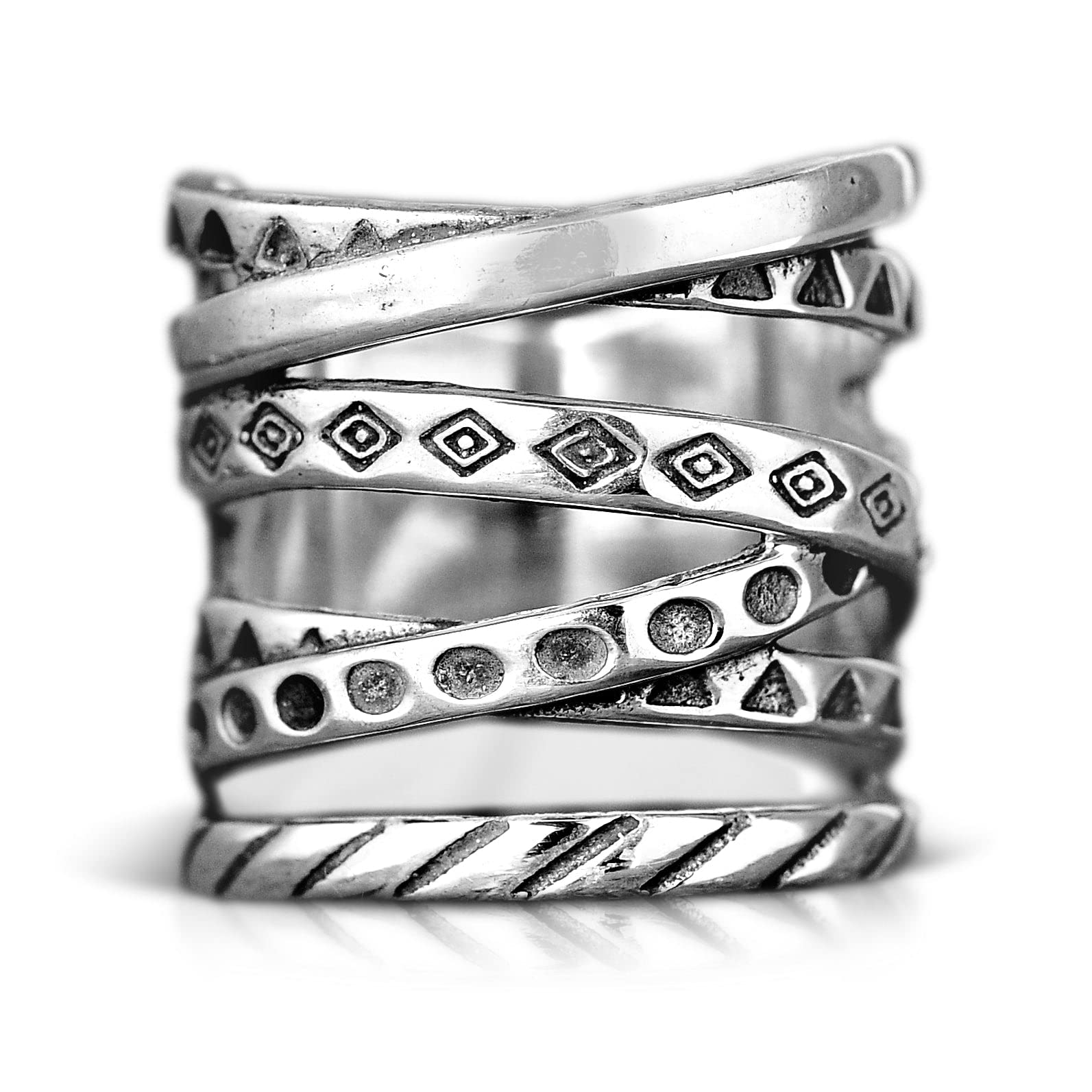 Boho-Magic Sterling Silver Ring for Women Statement Wide Band Engraved Jewelry (9)