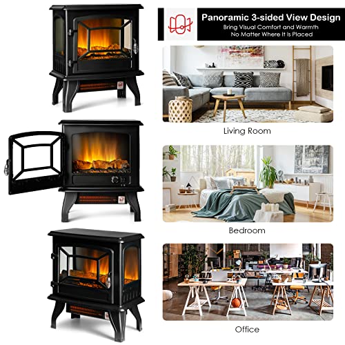 GOFLAME Electric Fireplace Stove, Freestanding Fireplace Heater with Realistic Flame Effect and Adjustable Thermostat, Compact Stove Heater with Overheating Safety Protection, CSA Certified, 1400W