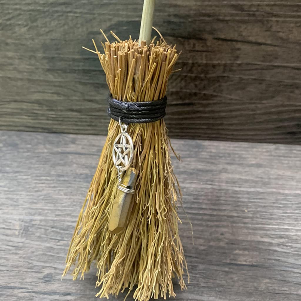 Broom Straw Witch Brooms With Hanging Crystal Pendant Decorations For Halloween Broom Accessories