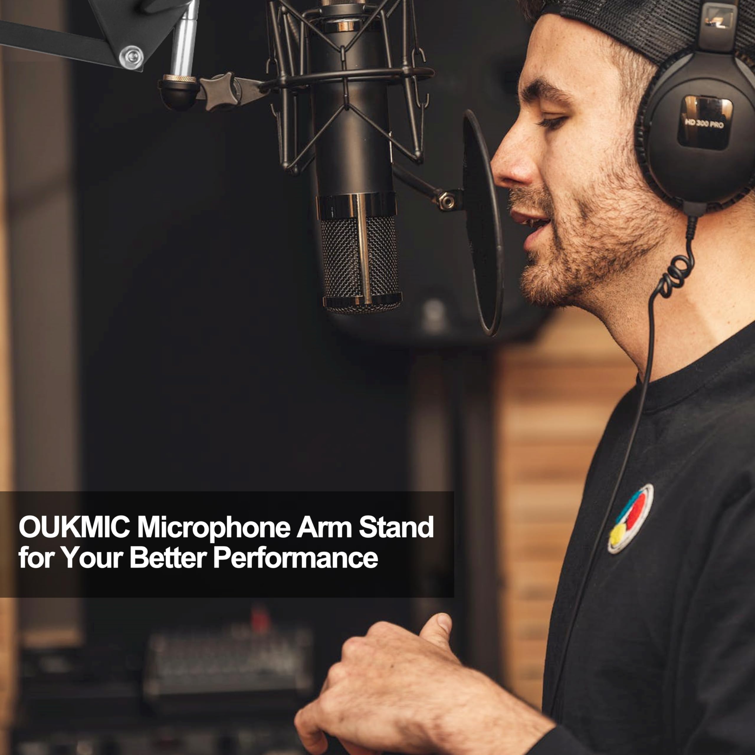 OUKMIC Microphone Arm Stand, Mic Scissor Arm Adjustable Suspension Boom with Mic Clip and 5 Velcro Cable Ties, Heavy Duty Stand for Blue Yeti Nano Snowball Ice, Recording Gaming Streaming Karaoke