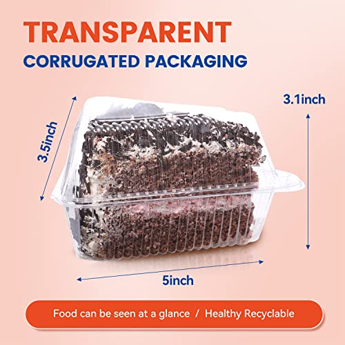 DODHEG 120 PCS Plastic Cake Containers, Clear Hinged Plastic Containers, Clear Plastic Take out Containers, with Bring 120 Sealing Stickers, for Home Bakery and Cafe (5.5x4.2x3 inches) Triangles.