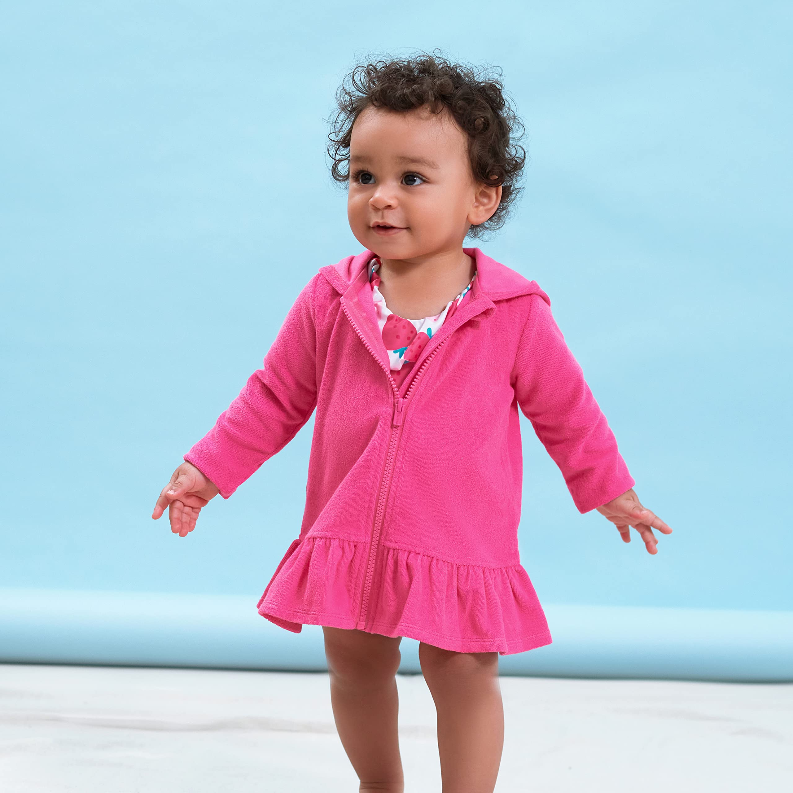 Gerber Girls' Toddler Zipper Hoodie Terry Swimsuit Cover Up, Pink, 3T