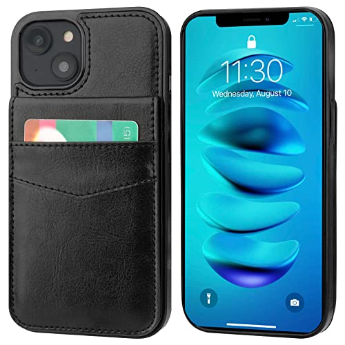 KIHUWEY Compatible with iPhone 14 Case Wallet with Credit Card Holder, Flip Premium Leather Magnetic Clasp Kickstand Heavy Duty Protective Cover for iPhone 14 6.1 Inch (Black)