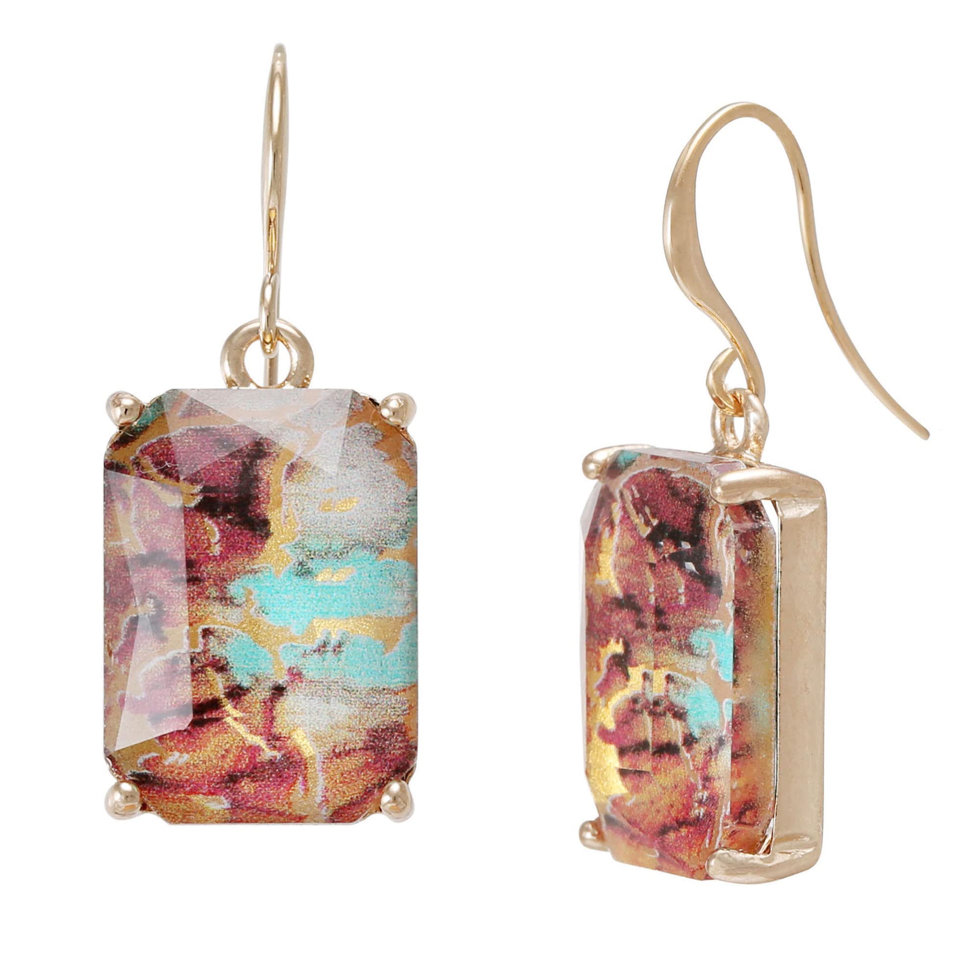 Bonaluna Atlantic Ocean Turquoise Glass Geometric Square Dangle Statement Earrings for Women