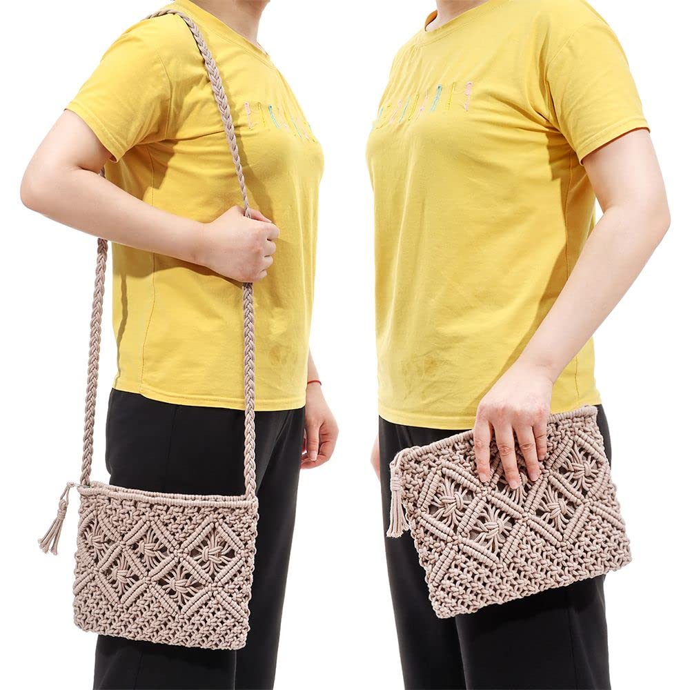 Cofordos Retro Bohemian Tassel Straw Purse Straw Beach Bag Crochet Purses Crossbody Handbag Woven Bag(white)