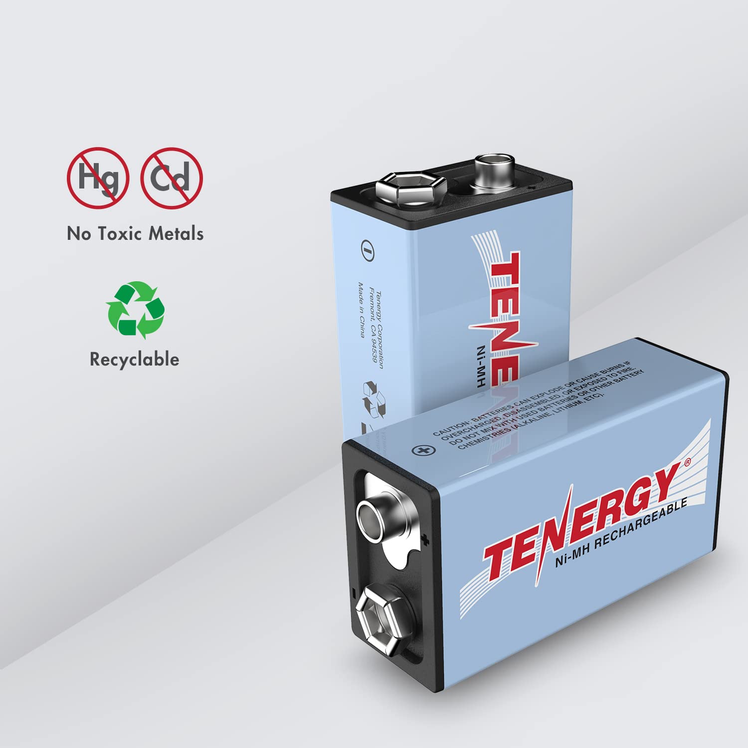 Tenergy 9V NiMH Battery, High Capacity 250mAh Rechargeable 9 Volt Batteries for Smoke Detector/Alarms, TENS Unit, Metal Detector, and More (4 Pack)