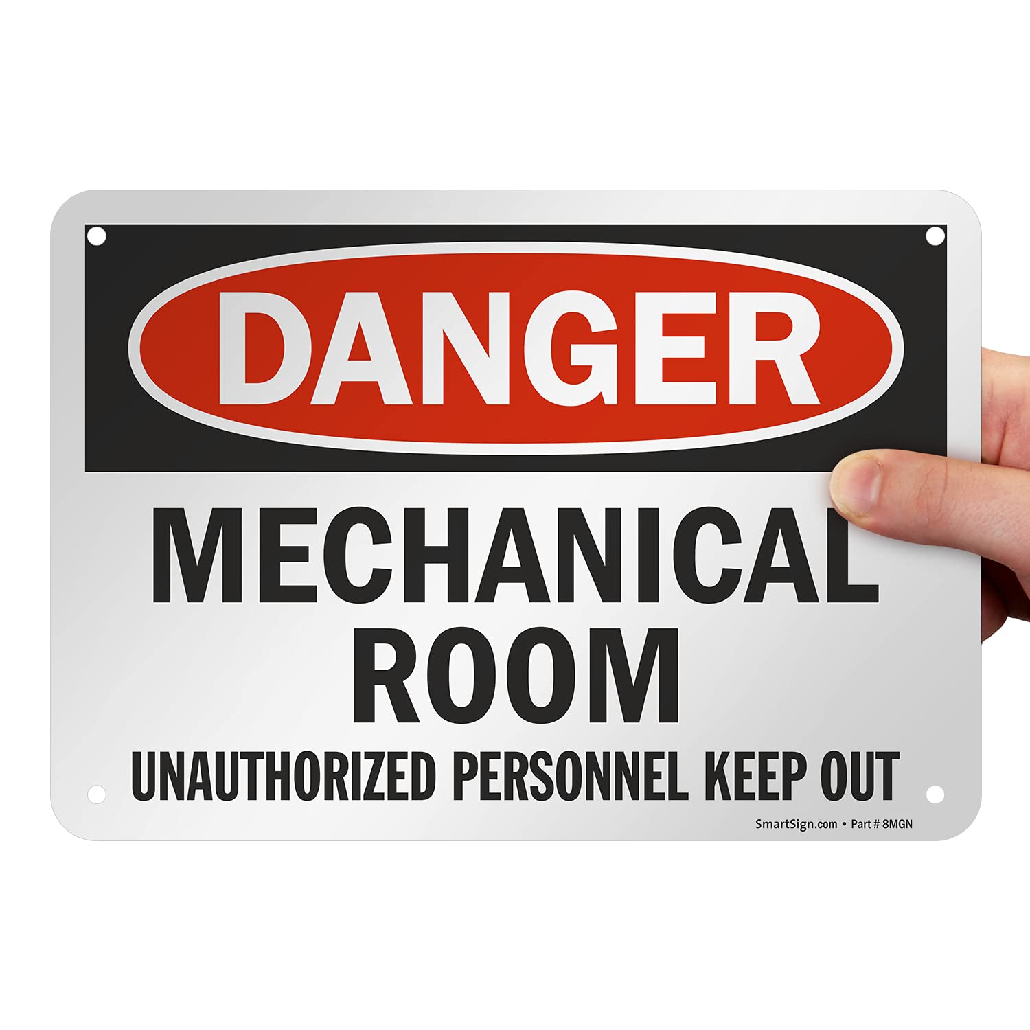 SmartSign 7 x 10 inch “Danger - Mechanical Room, Unauthorized Personnel Keep Out” OSHA Sign, Digital Printing, 55 mil HDPE Plastic, Red, Black and White