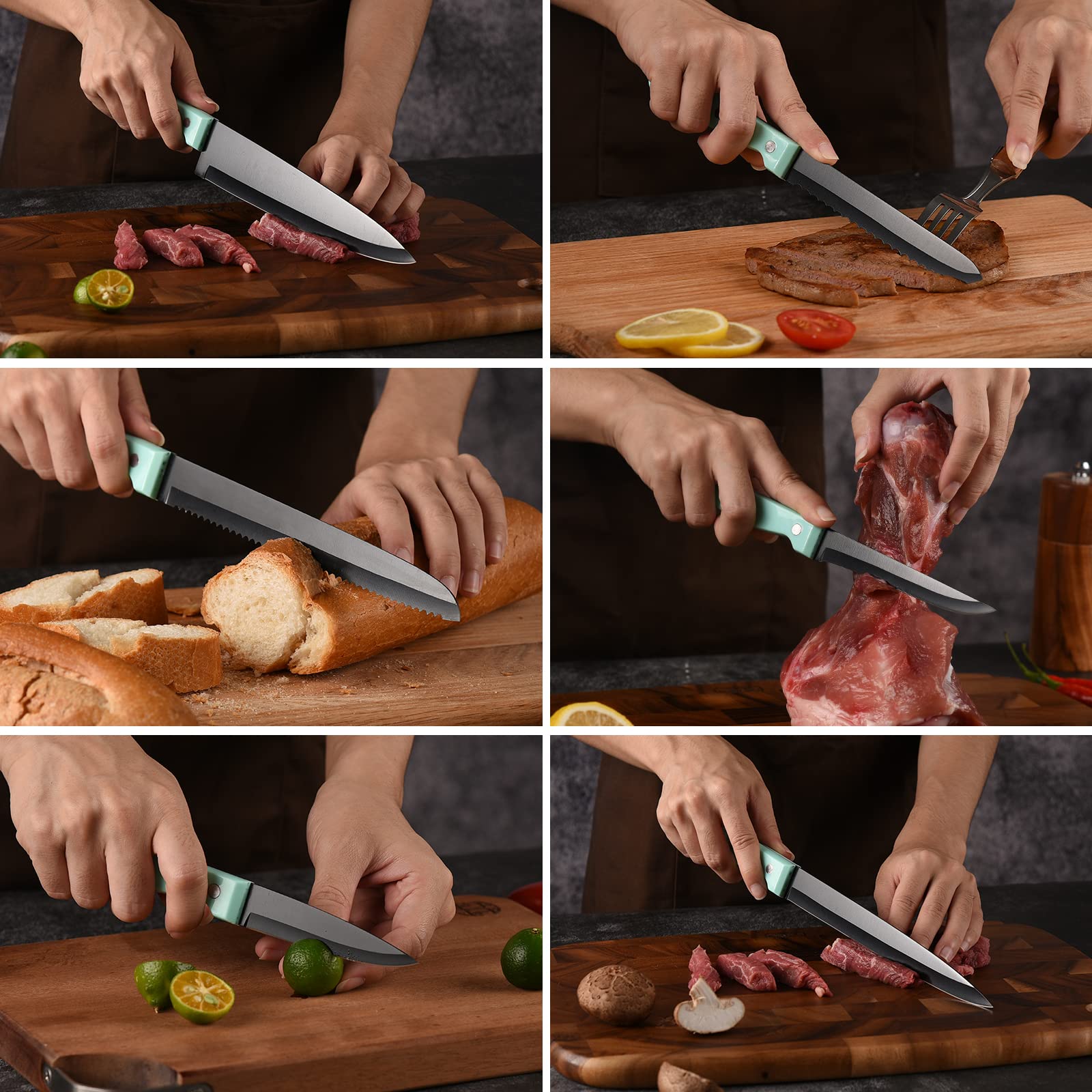 CuCut Knife Set, 16 Pieces Dishwasher Safe Kitchen Knives with Steel Block, German Stainless Steel Knife Block Set with Knife Sharpener