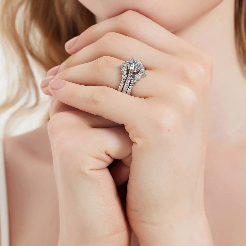 BERRICLE Sterling Silver 5-Stone Wedding Engagement Rings Cubic Zirconia CZ Solitaire Ring Set for Women, Rhodium Plated Size 6