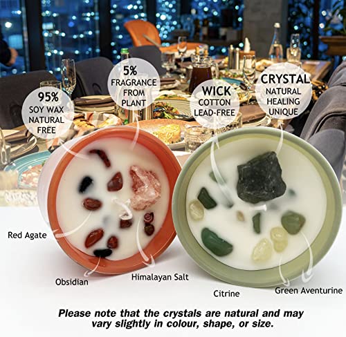 Healing Crystal Candles Decorative Soy Candle for Meditation Jar Candle Spiritual Gift for Women Scented Manifestation Candle 2 Pack Orange and Green