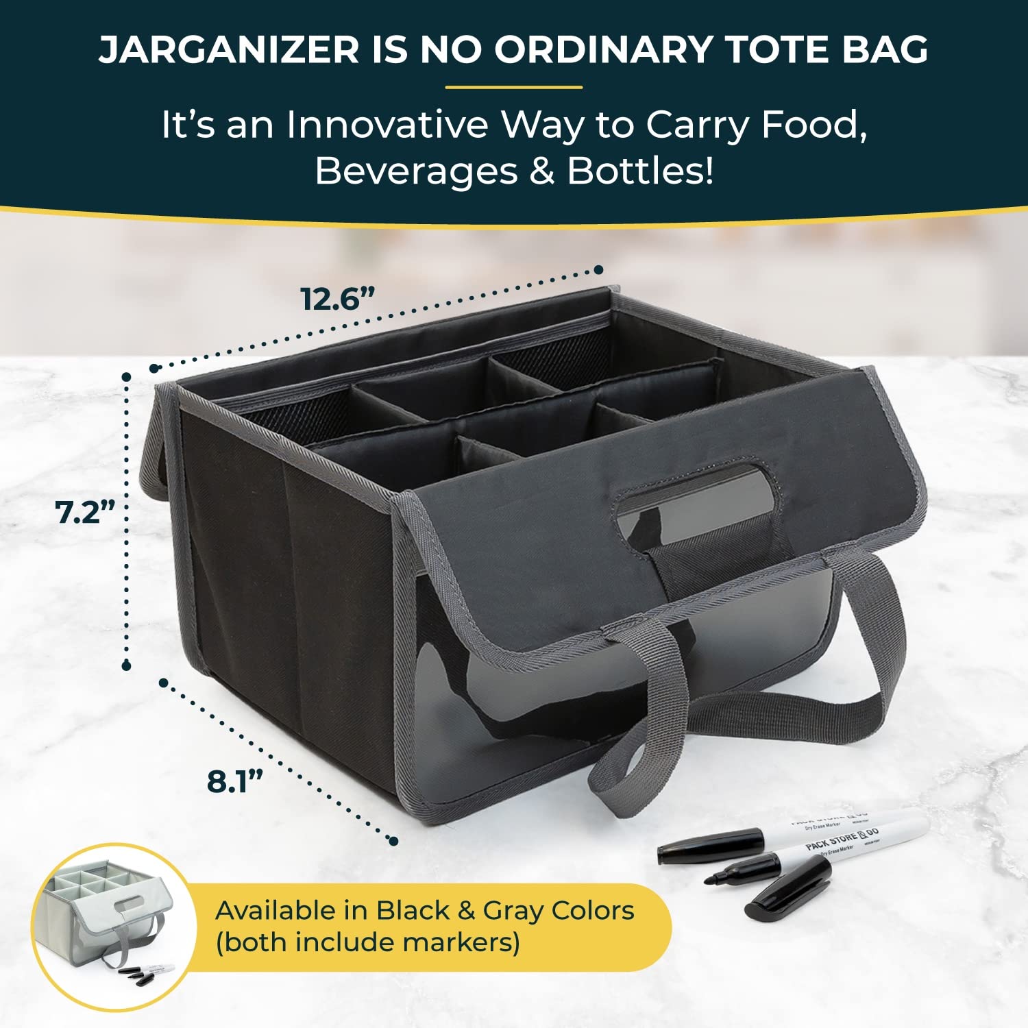 Jar Organizer 6 Jar Protective Bag Carrier β Sturdy Foldable and Stackable Tote Bag with Handles, Removable Padded Divider for Securely Storing, Carrying Ball Canning Jars, Drinking Jar Cups, Tumblers