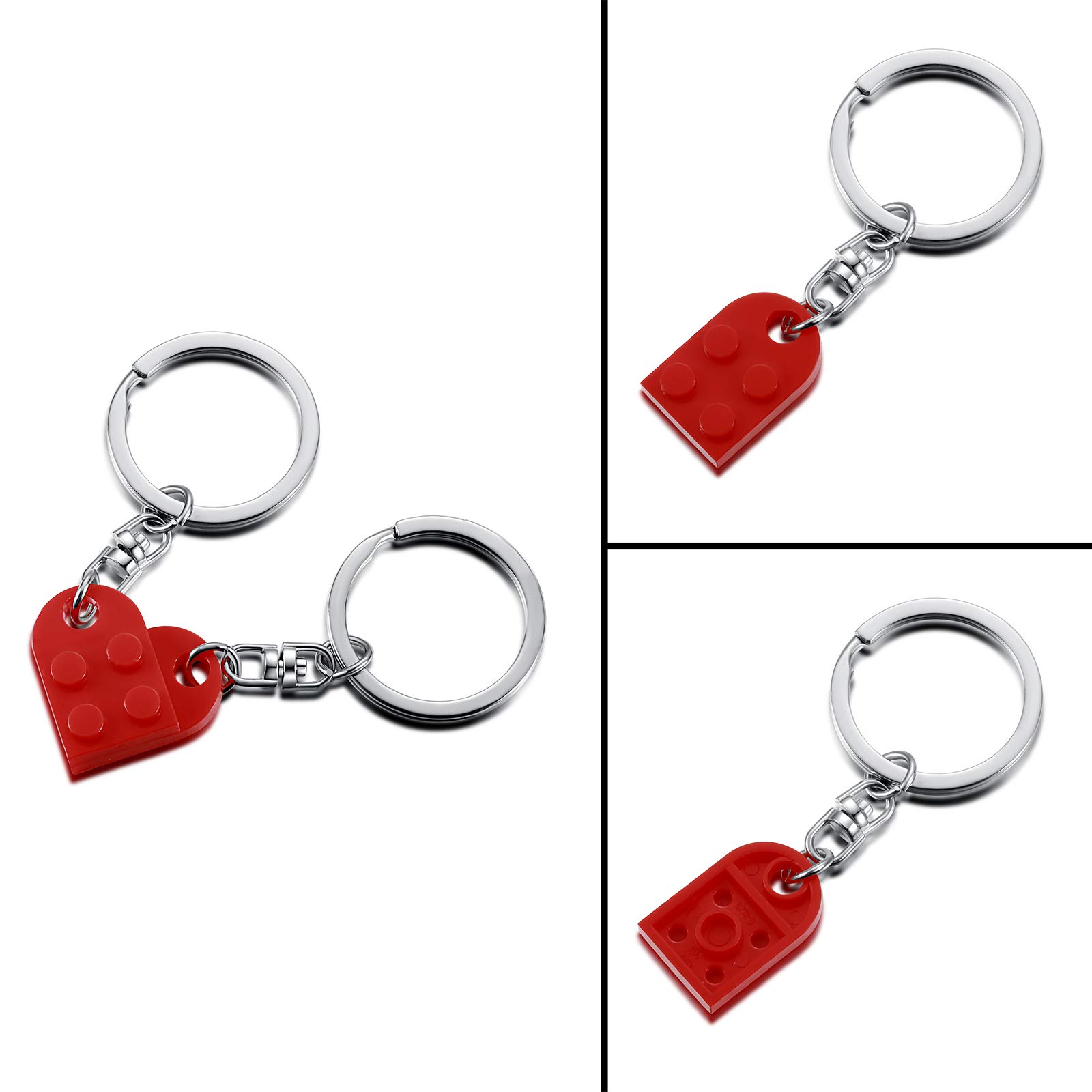 Brick Keychain for Couples Friendship - 2pcs Matching Heart Colorful Keychain Set for Girlfriend Boyfriend Couples Valentine's Day BFF (Red)