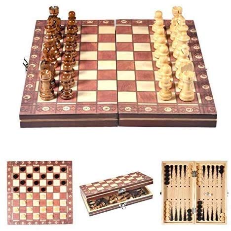 Checkers Set 3 in 1 International Set Magnetic Wooden International Set Folding Chessboard Games Game