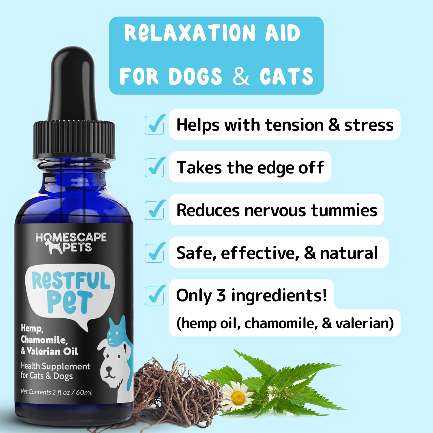 Homescape Pets Bundle Daily Thrive + RESTFUL PET: Improve Energy, Immune Health, and Aches + Help Reduce Anxiety and Stress - Supplements for Dogs and Cats