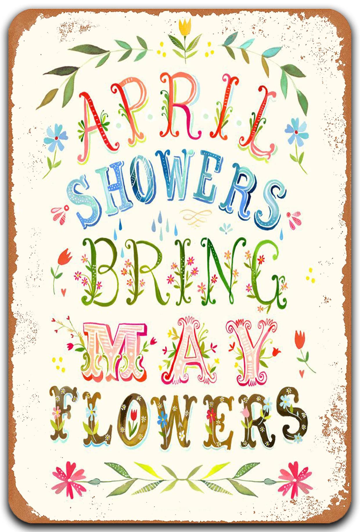 Paximiga April Showers Bring May Flowers Retro Look Tin 8X12 Inch Decoration Crafts Sign 8 x 12 Inch