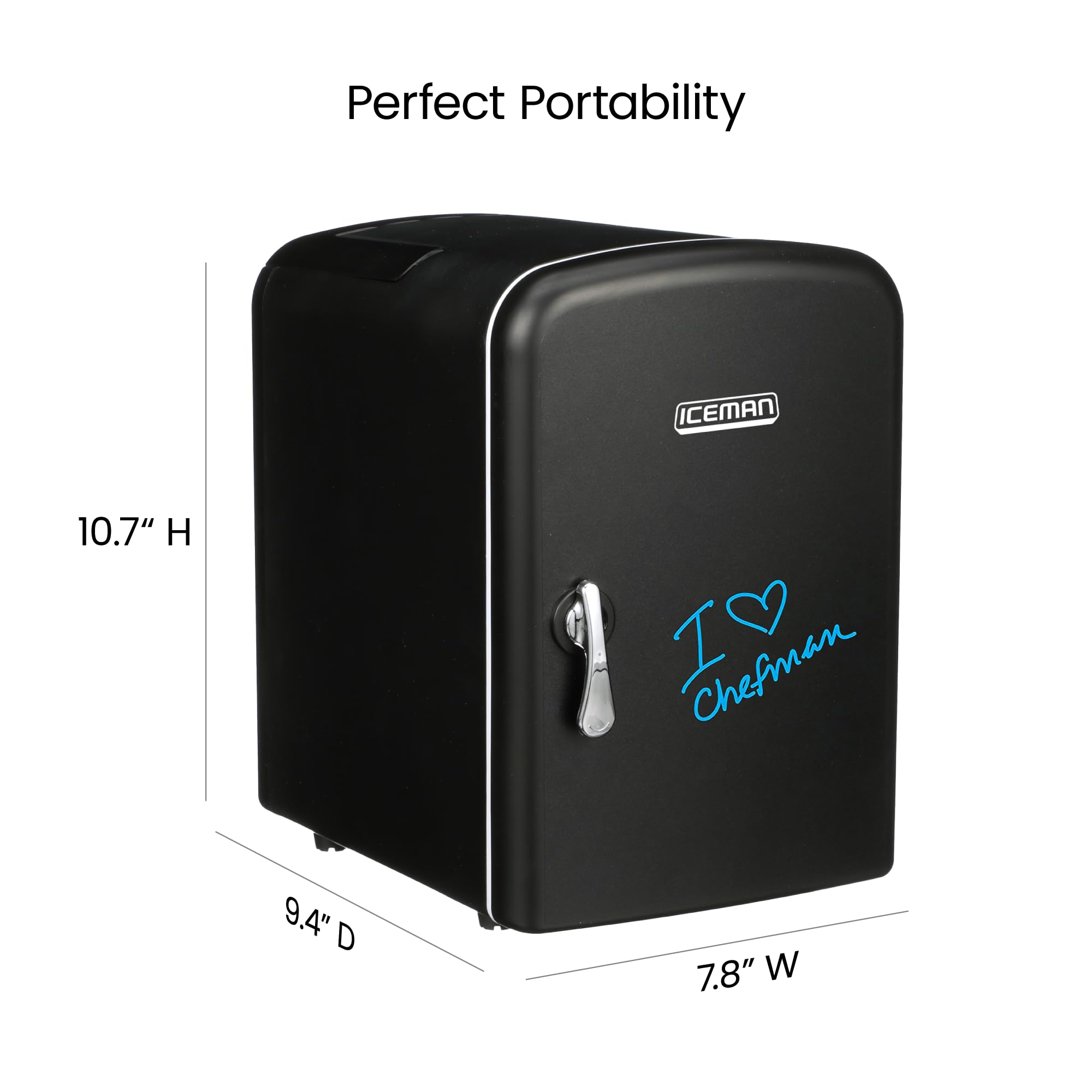 Iceman Mini Portable Board Personal Fridge, Cools & Heats, 4 Liter Capacity, Chills 6 12oz, 100% Freon-Free & Eco Friendly, Includes Plugs for Home Outlet & 12V Car Charger, 6 Cans, Black Dry Erase