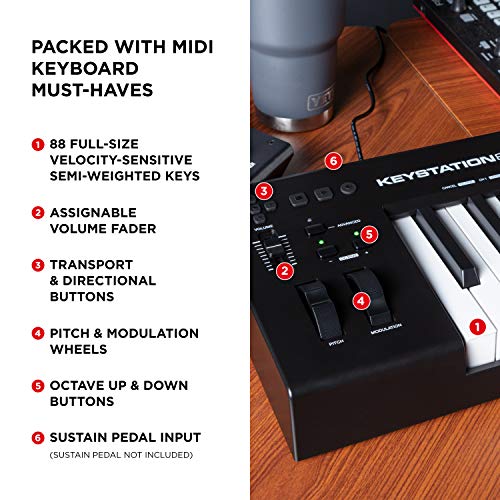 M-Audio Keystation 88 MK3 β 88 Key Semi Weighted MIDI Keyboard Controller for Complete Command of Virtual Synthesizers and DAW parameters