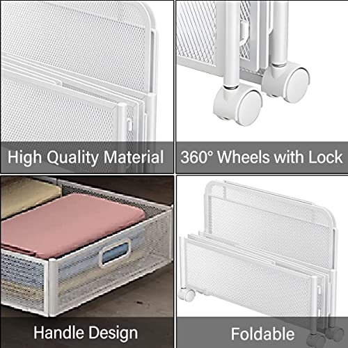 Femococ Under Bed Storage with Wheels, 2 Pack Under Bed Storage Containers Foldable Under Bed Wheeled Storage Space-Saving Solution for Shoes, Clothes & Blankets - White