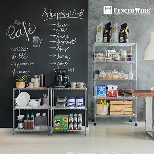Fencer Wire NSF Adjustable Height Wire Shelving w/Liner & Wheels, Rolling Basement Storage Shelving, Metal Storage Shelving, Garage Shelving Storage Organizer, Utility Shelf, w/Liner, 4-Tier Silver
