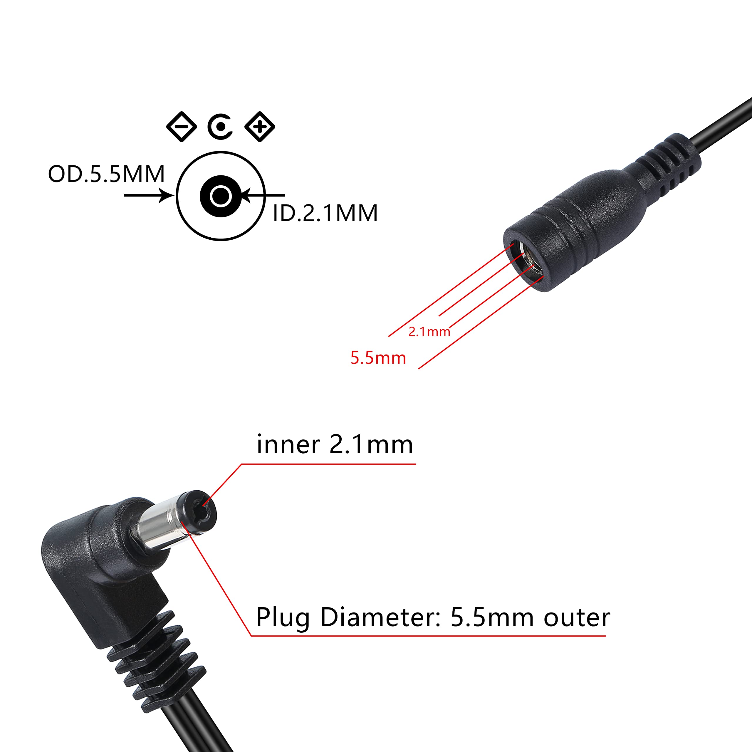 GELRHONR Daisy Chain Guitar Effect Pedal Power Supply Splitter Cable,Right Angle DC 5.5x2.1mm Cable,90 Degree DC 5521 Female to 2 Male Y Cable for CCTV Security Camera,DVR,LED Strip Light Etc(1 to 2)