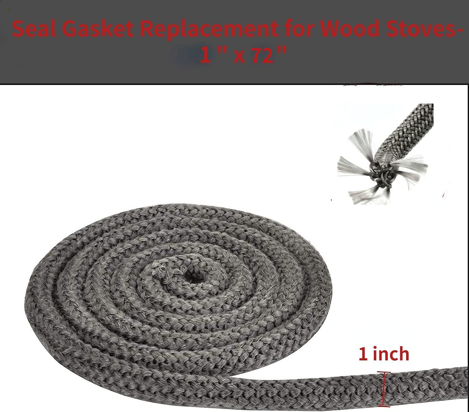BSTFLEX Graphite Impregnated Fiberglass Rope Seal Gasket Replacement for Wood Stoves- 1" x 72"