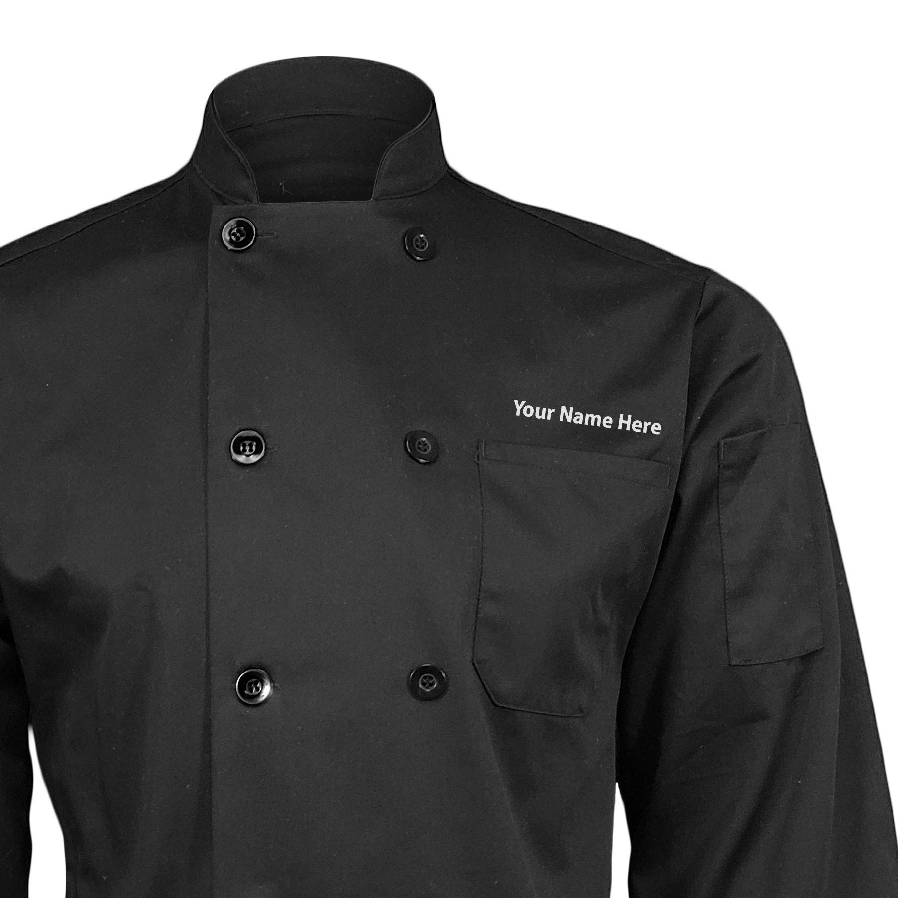 ChefsCloset PersonalizedĀ Black Embroidered Chef Coat/Jacket - Unisex - Large