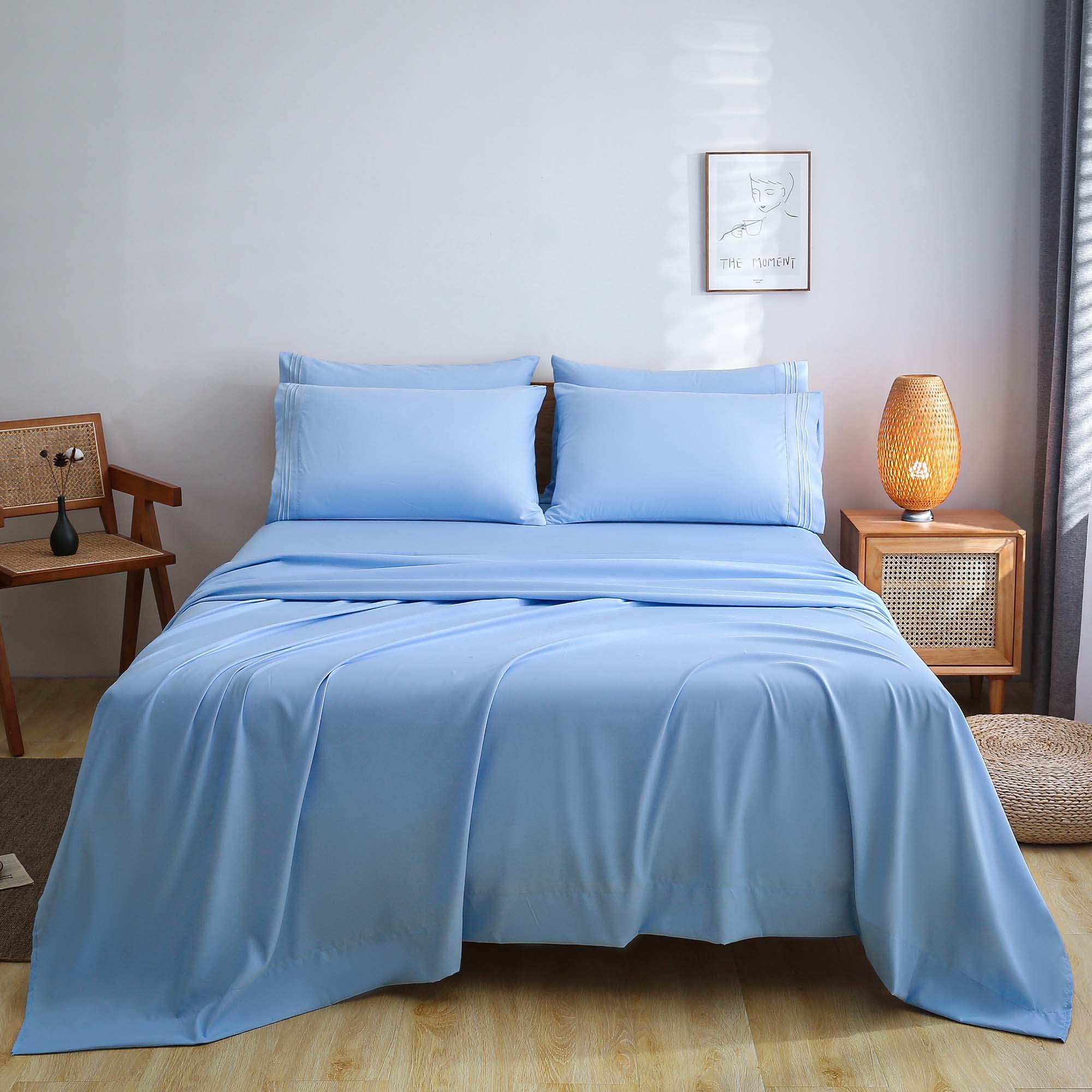 Bondiance 6 Piece Sheet Set - Luxury King Size Bed Sheets - 15" Deep Pocket - Brushed Microfiber 1800 Thread Count- Extra Soft - Breathable - Wrinkle Free - suitable for hotels（King, Lake blue）