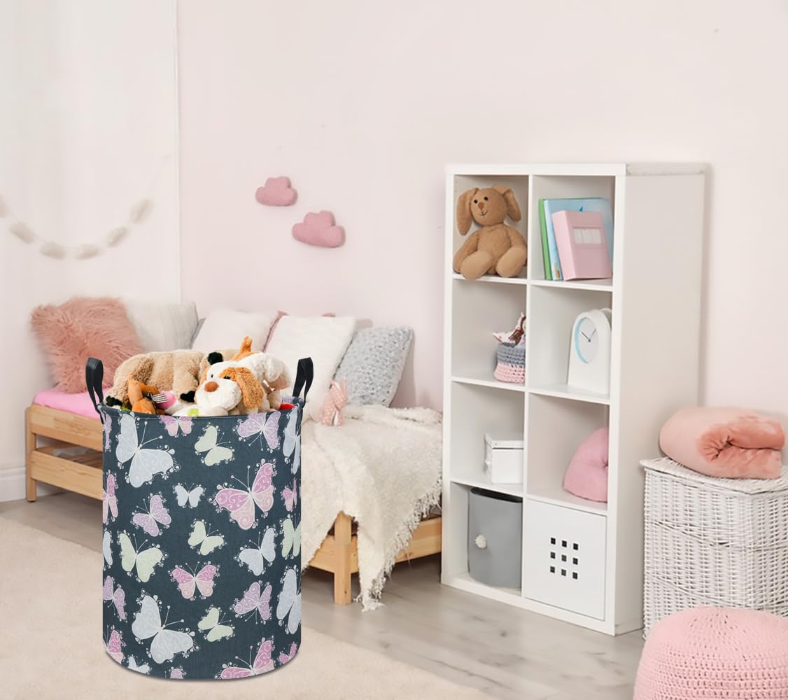 CLOCOR Butterfly Laundry Basket,Waterproof Baby Girls Nursery Hamper, Girls' Room Decor,Kids Toys Storage Bin,Gift Basket(Dream Butterfly
