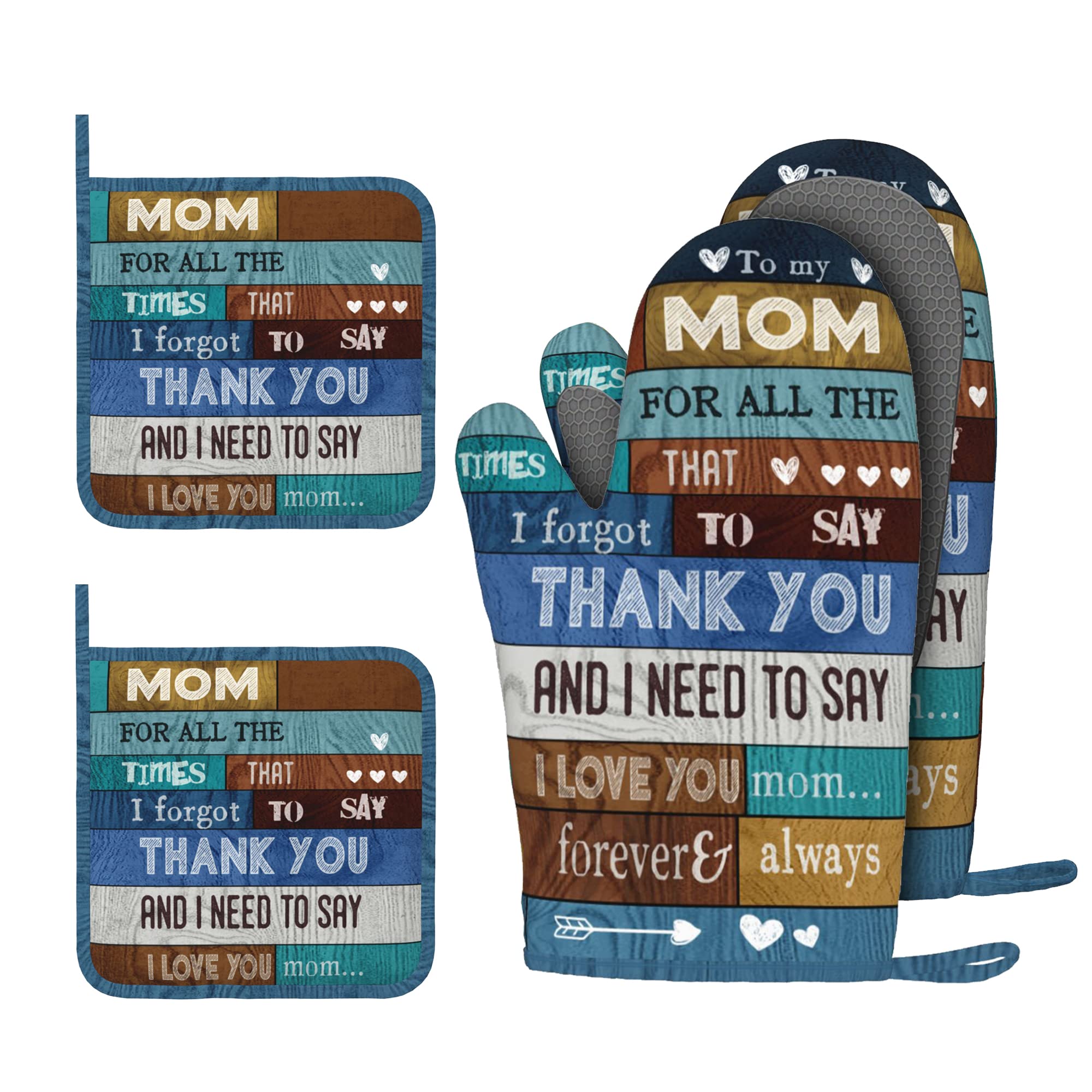 Boulda Mom Oven Mitts Gift for Mom Oven Mitts Heat Resistant Oven Gloves Cotton Lining Waterproof Pot Holders for Cooking Baking Kitchen
