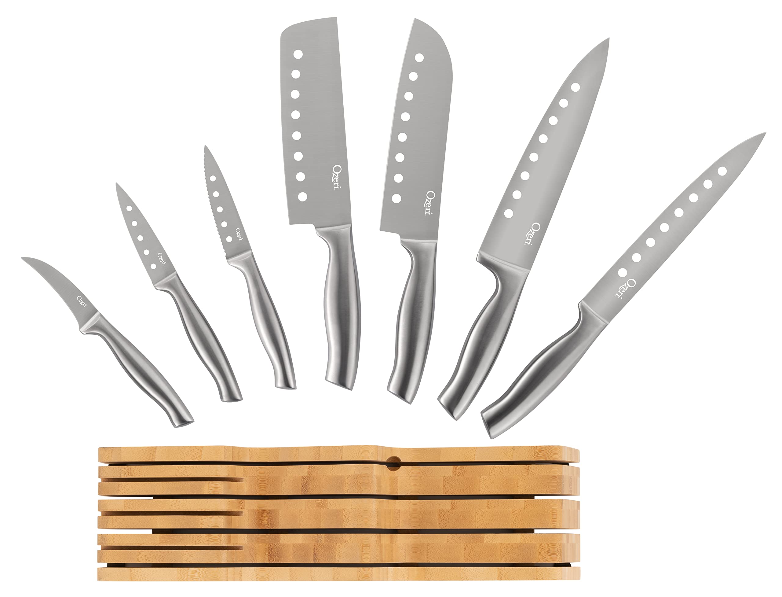 Ozeri 8-Piece Stainless Steel Knife Set, with Japanese Stainless Steel Slotted Blades,Silver