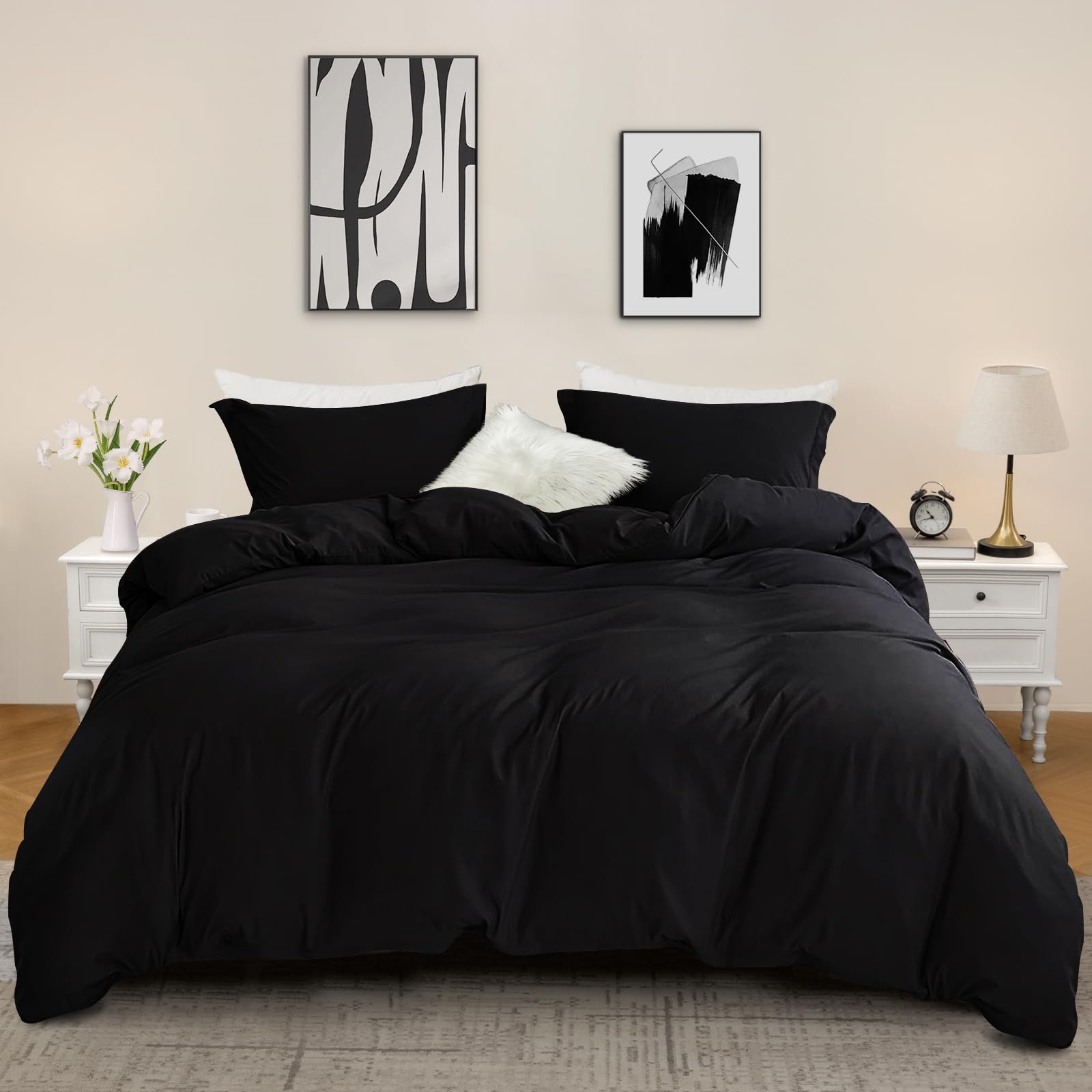 mafudoxi Twin Duvet Cover Set, Soft and Breathable Duvet Cover Twin Size, Duvet Cover Set with Zipper Closure & Corner Ties,1 Duvet Cover 68"x90" & 1 Pillow Cases, Black