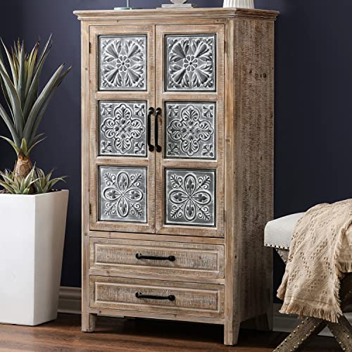 Farmhouse Wood and Metal 2-Drawer 2-Door Storage Cabinet 48.03" H X 26.77" W 15.35" D Brown Grey MDF Weathered