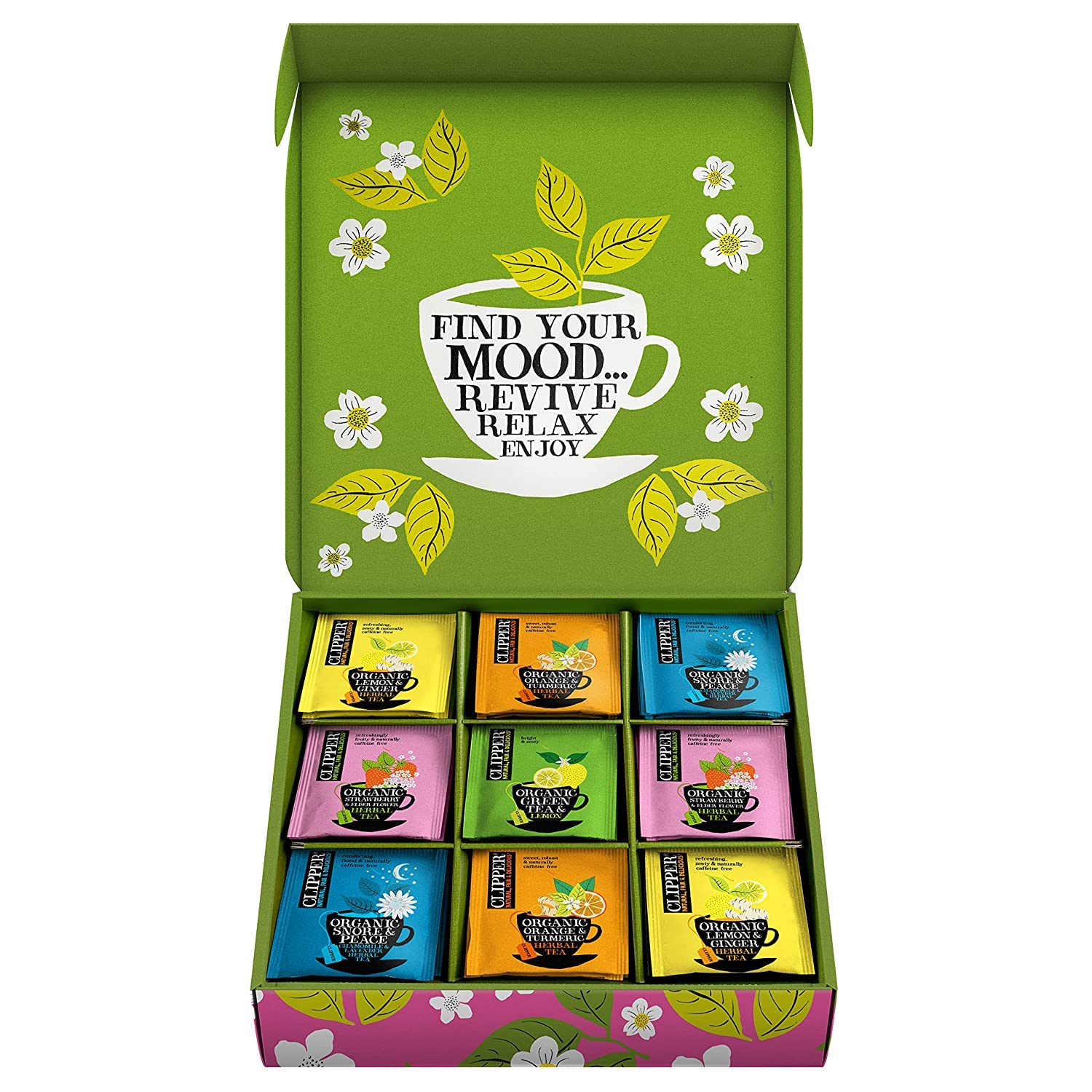 Clipper Tea Organic Herbal & Green Tea Selection/Sampler, Gift Box - Eco Friendly, Self Care, Fair Trade. Assorted Individually Wrapped Tea Bags, 1 box, 45 Unbleached Tea Bags, Gifting