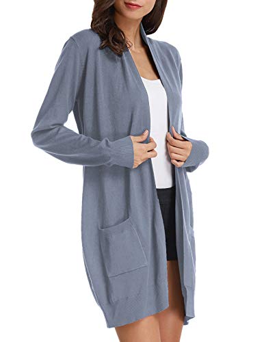 GRACE KARIN Plus Size Long Open Front Cardigans Sweaters for Women(3XL,Grey Blue)