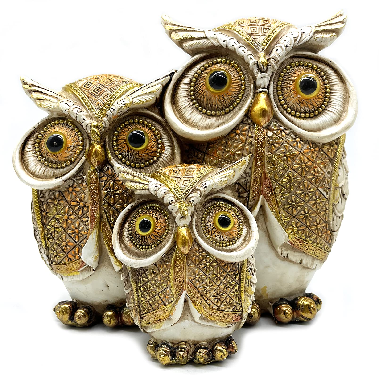 Owl Family Statue Sculpture Frgurine Gift for Home Office Living Room Desktop Decoration Garden Figurines Outdoor Decor (Brown)