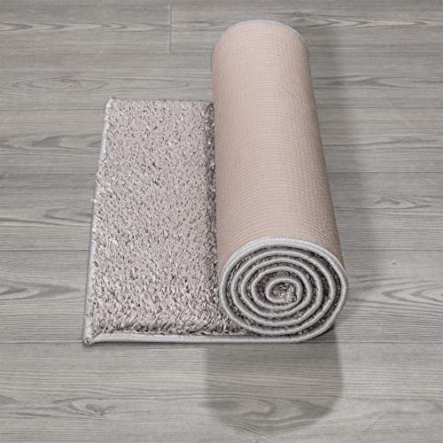 Machine Washable Solid Design Non-Slip Rubberback 2x6 Soft Shag Runner Rug for Hallway, Bedroom, Bathroom, Living Room, Kitchen, 2'2" x 6', Gray