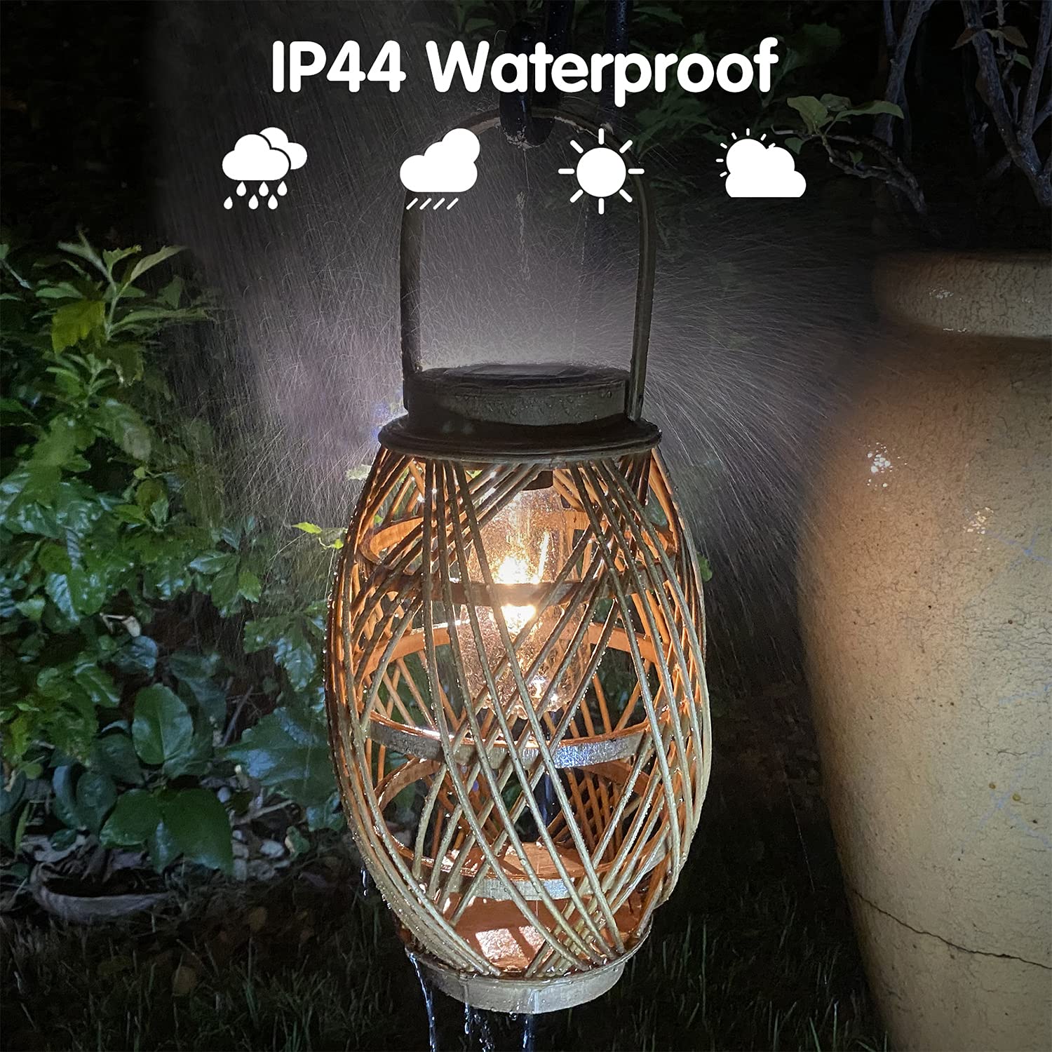 pearlstar Solar Lanterns Outdoor Waterproof - Rattan Natural Lantern with Handle for Hanging or Table Lanterns Edison Bulb, Auto On/Off for Patio Yard Garden Wedding Home Decoration(1 Pack Bronze)