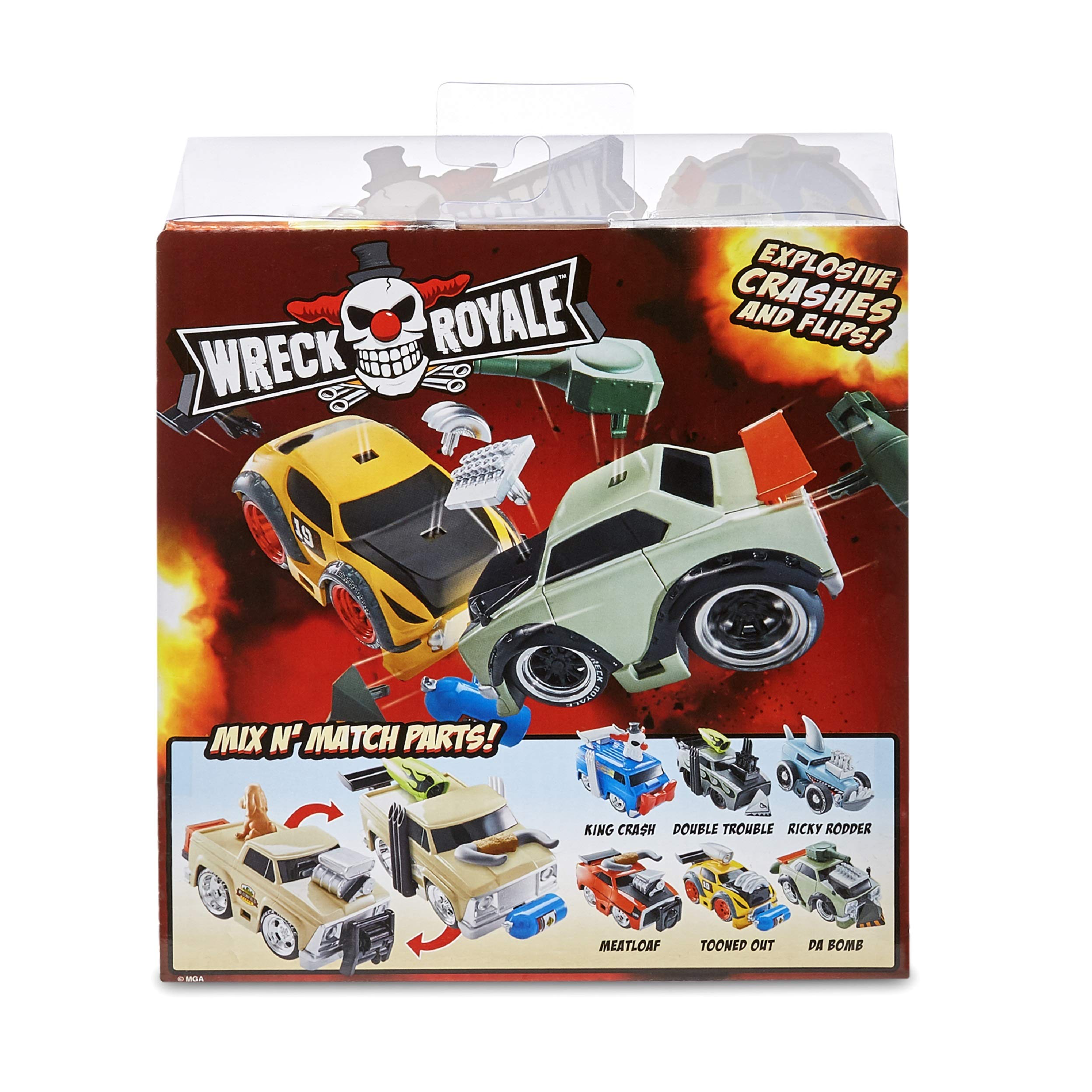 MGA Entertainment Wreck Royale Exploding Crashing Da Bomb Race Car with 4 Mix 'N Match Explosive Parts, Multicolor (565741)