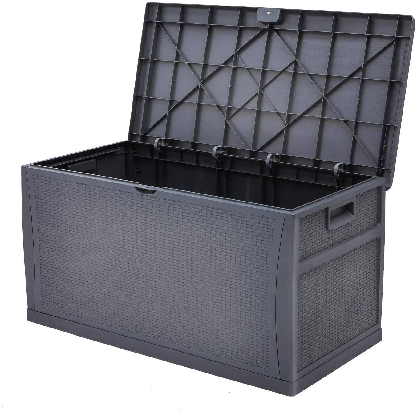 Crownland Outdoor 120 Gallon Storage Deck Box Resin Container Weatherproof Deck Storage Box Containers Patio Garden Furniture Outdoor Storage Boxes All Weather Using(Grey)
